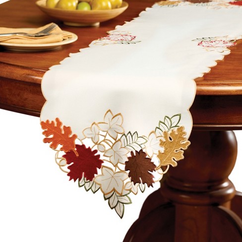 Collections Etc Maple Leaf Embroidered Fall Table Linens Runner Runner ...