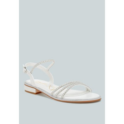 London Rag Womens Nobbity Rhinestone Pearl Detail Flat Sandals 9 : Target