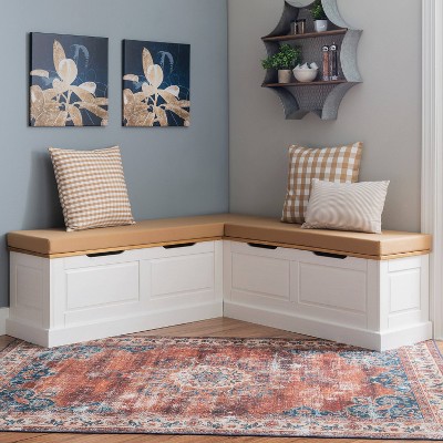 Tobin Traditional Solid Wood Corner Nook Bench With Cushion & Storage ...