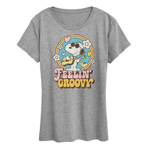 Women's Peanuts Feelin' Groovy Snoopy And Woodstock Short Sleeve Graphic T-shirt - Heather Grey ...
