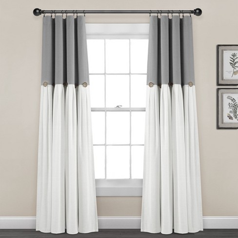 Linen Button 100% Lined Blackout Window Curtain Panel Dark Gray/white ...