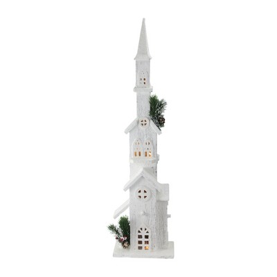 Northlight 20.25" Led Lighted Brown Wooden Snowy Church Christmas ...
