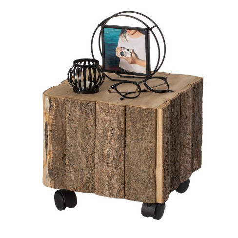 Vintiquewise Accent Decorative Natural Wooden Square Stump Stool, With ...