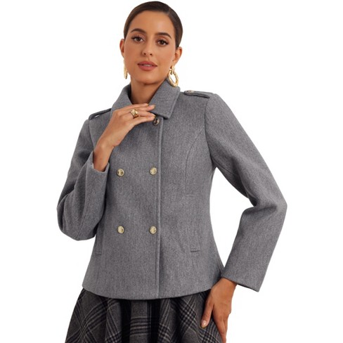 Allegra K Women's Overcoat Woolen Blend Classic Collar Double Breasted ...