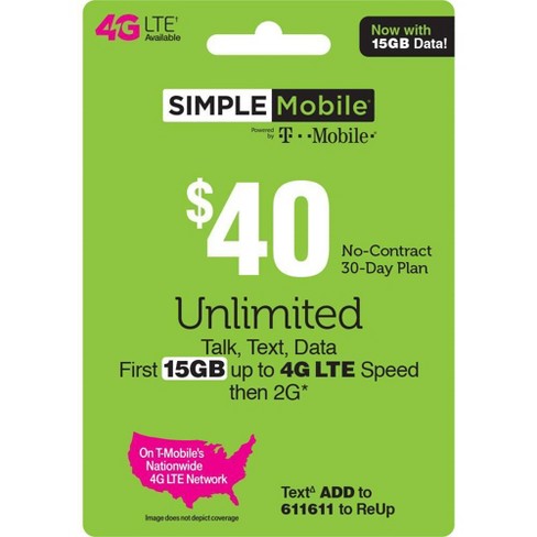 Simple Mobile $40 Unlimited Talk Text Data Prepaid Card (Email Delivery ...