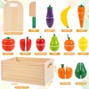 Etokfoks Wooden Play Food Set for Toddlers 25 Piece Fruit and Vegetable ...