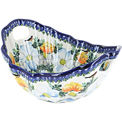 Blue Rose Polish Pottery Goldfinch Basket With Handles : Target