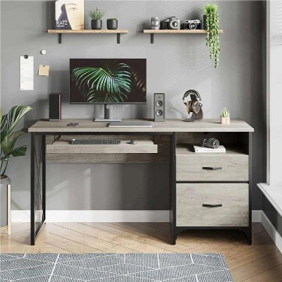 Bestier 55inch Computer Desk with Keyboard Tray & Drawers Light Grey ...