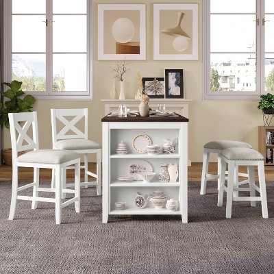 3-piece Kitchen Island Set With 2 Stools Cream White-modernluxe : Target