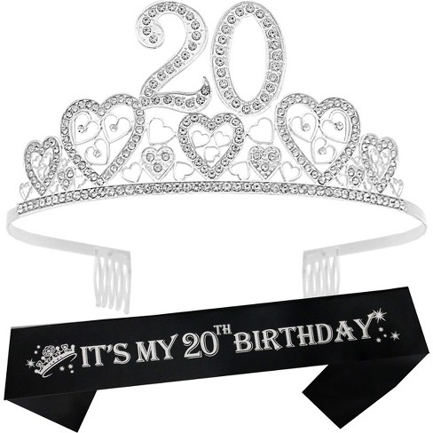 Verymerrymakering 20th Birthday Sash And Tiara For Women - Fabulous Set: Glitter Sash + Hearts ...
