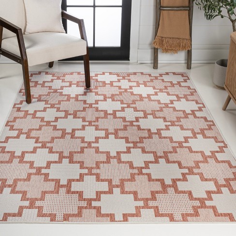 Cyrus Modern Geometric Tile Pattern Salmon/cream 5 Ft. X 8 Ft. Indoor ...