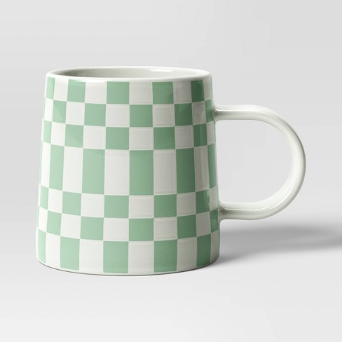 16oz Stoneware Checkerboard Mug Green - Room Essentials™: Coffee Cup ...