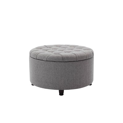 Large Round Tufted Storage Ottoman With Lift Off Lid Gray - Wovenbyrd ...