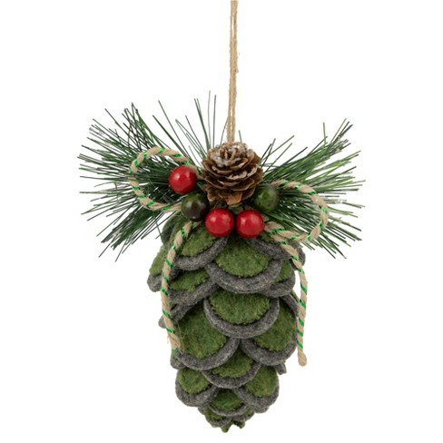 Northlight 6" Green Felt Pine Cone With Berries Christmas Ornament : Target