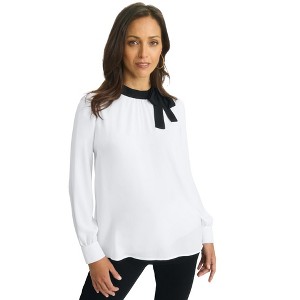 Jessica London Women's Plus Size Tie-Neck Blouse - 12 W, White Brown ...