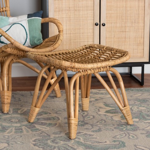 Bali & Pari Earvin Modern Bohemian Natural Brown Rattan Footstool : Target
