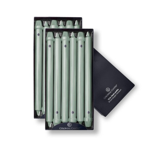 12ct 12" Colonial Green Unscented Dripless Classic Taper Candle ...