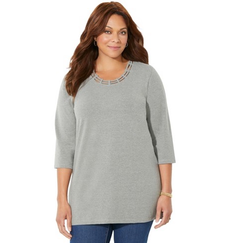 Catherines Women's Plus Size Suprema Strappy Neckline Top - 5x, Heather ...