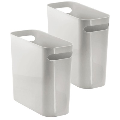 mDesign Slim Plastic Small Trash Can Wastebasket with Handles, 2 Pack ...