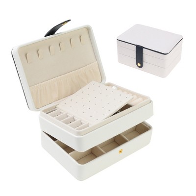 Unique Bargains Pu Leather 2 Layer Jewelry Box With Drawer White : Target