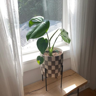 Checker Stoneware Indoor Outdoor Planter Pot Brown 8"x8" - Threshold ...