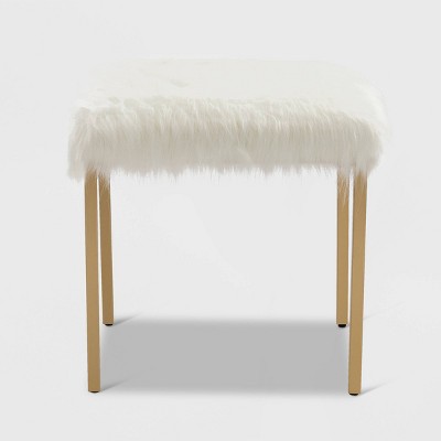 18" Square Metal Ottoman White Faux Fur - Wovenbyrd : Target