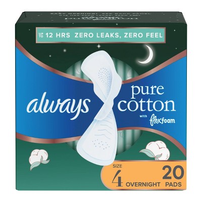 Always Pure Cotton Overnight Pads With Wings - Size 4 - 20ct : Target
