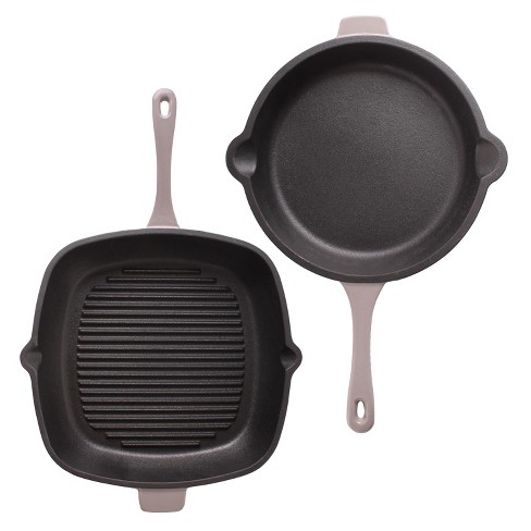Berghoff Neo 2pc Cast Iron Cookware Set, 11" Grill Pan & 10" Fry Pan ...