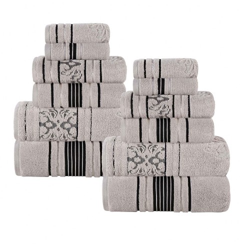 Zero Twist Cotton Solid And Floral Jacquard 12 Piece Bathroom Towel Set ...