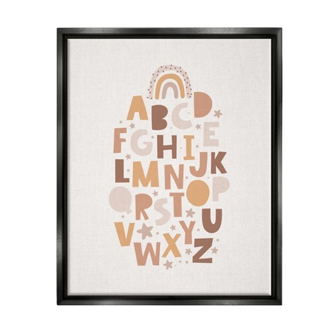 Stupell Industries Muted Alphabet Letters Framed Floater Canvas Wall ...