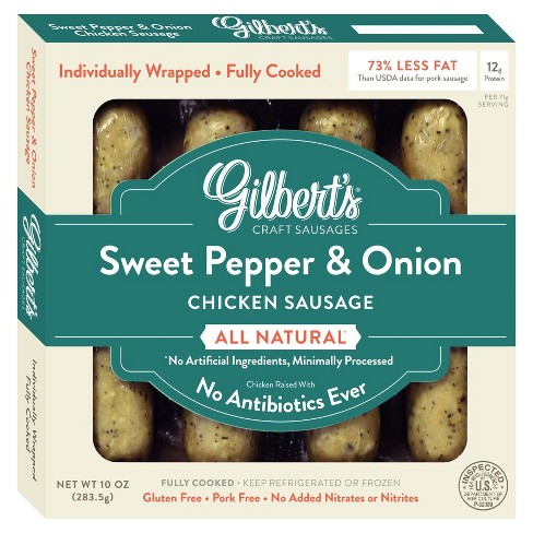 Gilbert's Craft Sweet Pepper & Onion Chicken Sausage - 10oz : Target