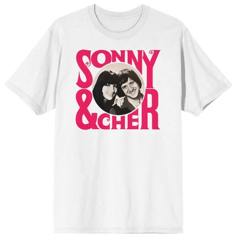 Sonny & Cher Text And Circular Frame Men's White Short Sleeve Crew Neck ...