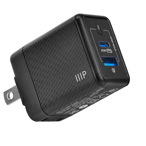 Monoprice Compact 2‑port 45w Pd3.0 Gan Charger, 100v ~ 240v / 50/60 Hz ...