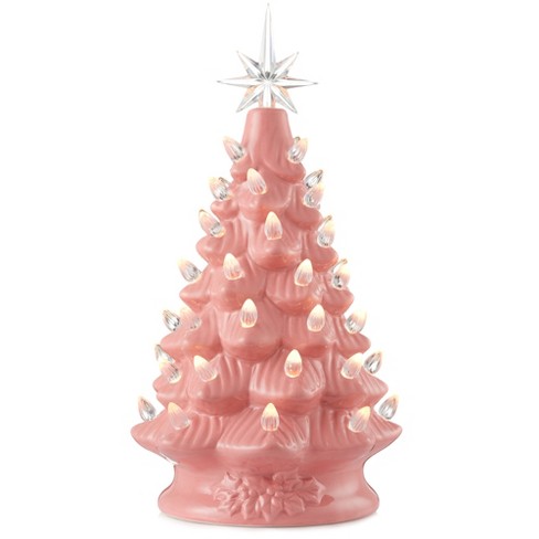 Casafield Hand Painted Ceramic Christmas Tree, Pink 12-inch Pre-lit ...