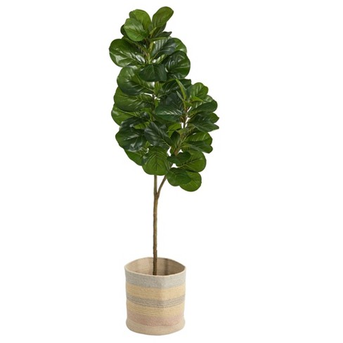 Nearly Natural 5.5-ft Fiddle Leaf Fig Artificial Tree In Handmade ...