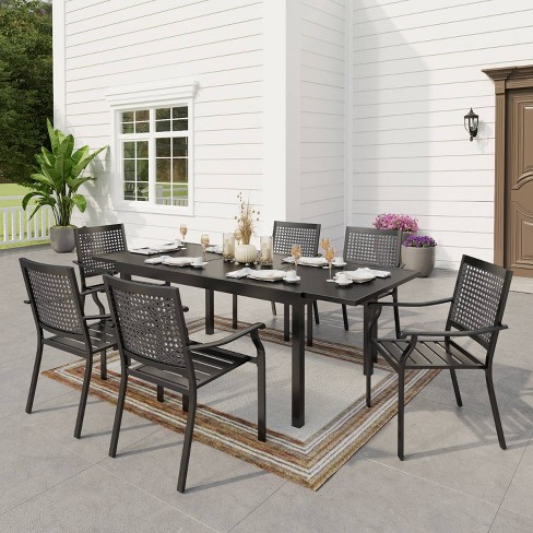 7pc Outdoor Dining Set With Expandable Metal Table - Captiva Designs ...