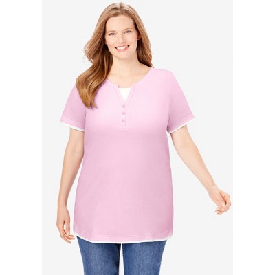 Woman Within Women's Plus Size Layered-look Tee - 30/32, Pink : Target