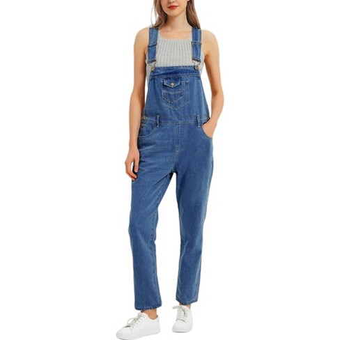 Anna-kaci Women's Vintage Straight-leg Overalls- Medium, Medium Denim ...