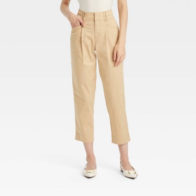Women's High-rise Pleat Front Ankle Chino Pants - A New Day™ Beige 12 ...