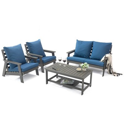 Alpine Modern 4-Piece Outdoor Conversation Set with Cushions and Coffee ...