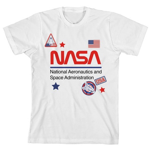 Nasa Logo & Printed Patches Crew Neck Short Sleeve Athletic Heather ...