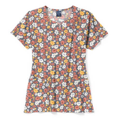 Zoe+chloe Women's Notch Neck Print Scrub Top, 3x : Target