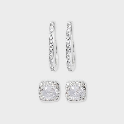 Women's Sterling Silver Cubic Zirconia Hoop Earring - Silver : Target