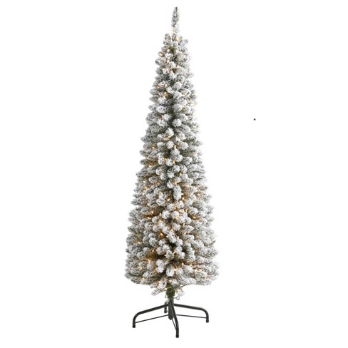 Nearly Natural 6' Pre-lit Flocked Artificial Christmas Tree Clear ...