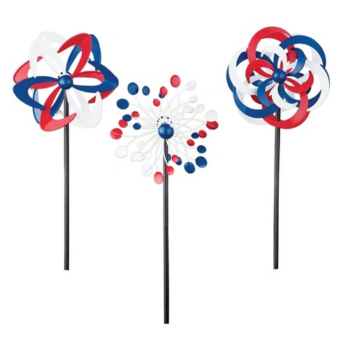 Collections Etc Set Of 3 Patriotic Kinetic Wind Spinners 7 X 7 X 20 ...