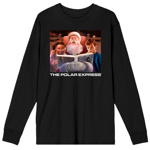 Polar Express Santa Reading Book With Kids Men's Black Long Sleeve ...