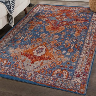Luxe Weavers Moroccan Floral Blue 8x10 Area Rug For Living Room : Target