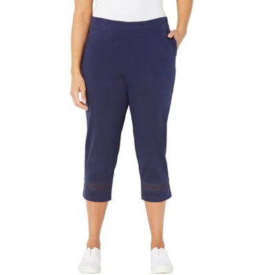 Catherines Women's Plus Size Suprema Crochet Trim Capri - 5x, Navy : Target