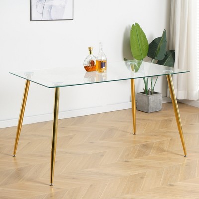Uptown Dining Table Glass/gold Metal - Buylateral: Tempered Top, Angled ...