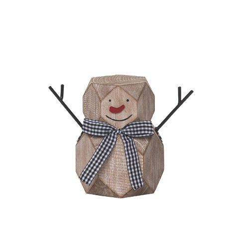 Transpac Wood 7 In. Off-white Christmas Carved Snowman : Target